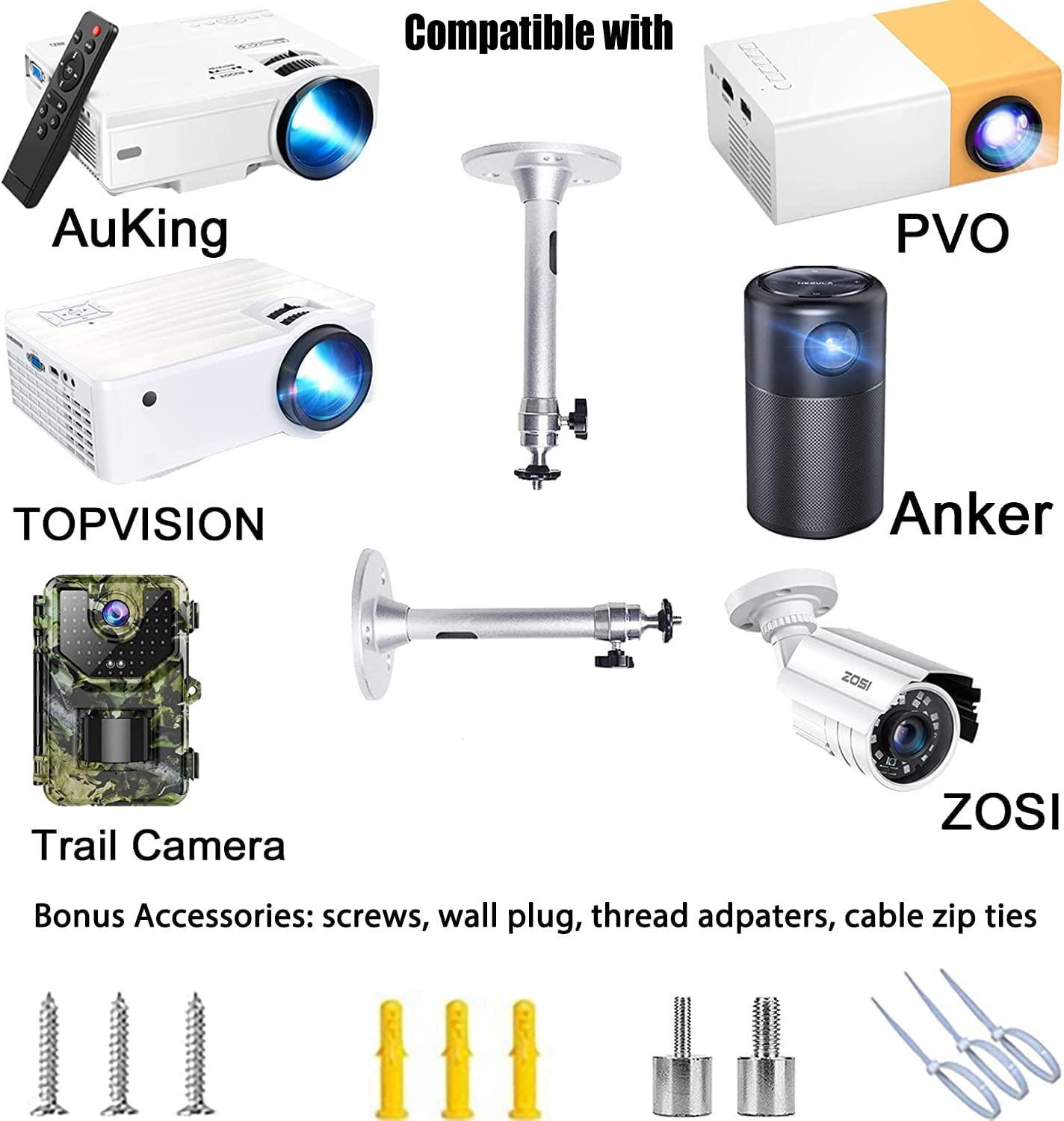 2-Be-Best Mini Projector Mount Projector Ceiling Mount 360° Adjustable Projector Wall Mount Rotation Compatible with TMY HAPPRUN AuKing ELEPHAS HOMPOW ClokoWe Projector
