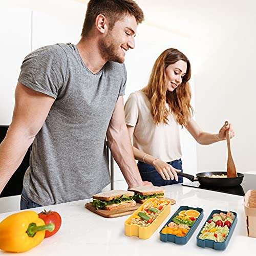 Onanuto Bento Box Adult Lunch Box, 3 in 1 - kids bento box kit with Sandwich Cutters, Microwave Safe Lunch Containers with Lunch Bag Stackable Bento Lunch Box Set (Blue)