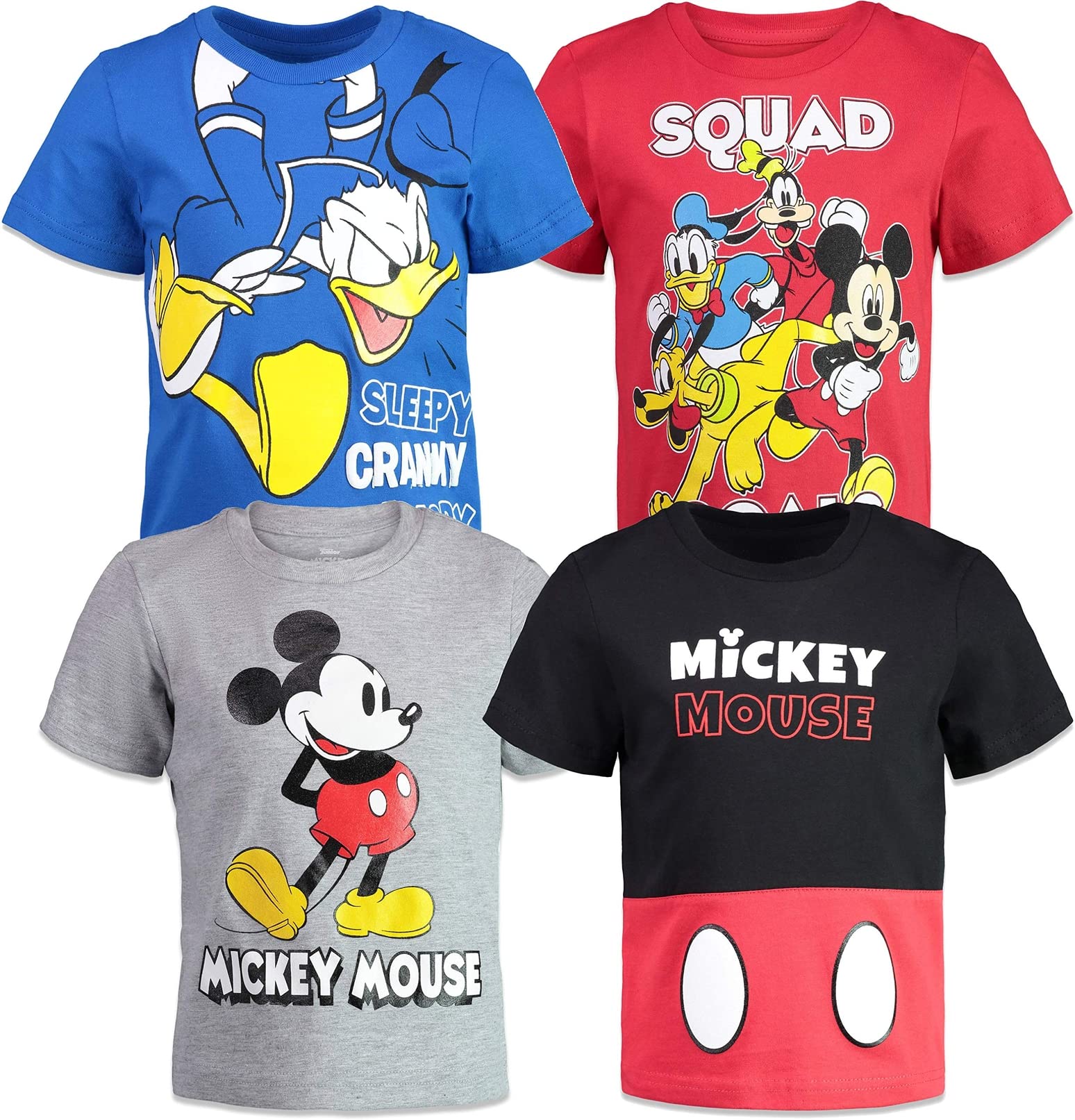Disney Mickey Mouse Donald Duck Goofy Pluto Toddler Boys 4 Pack Graphic T-Shirts 4T