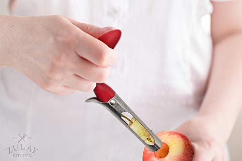 Zulay Premium Apple Corer - Easy to Use Durable Apple Corer Remover for Pears, Bell Peppers, Fuji, Honeycrisp, Gala and Pink Lady Apples - Stainless Steel Best Kitchen Gadgets Cupcake Corer - Red