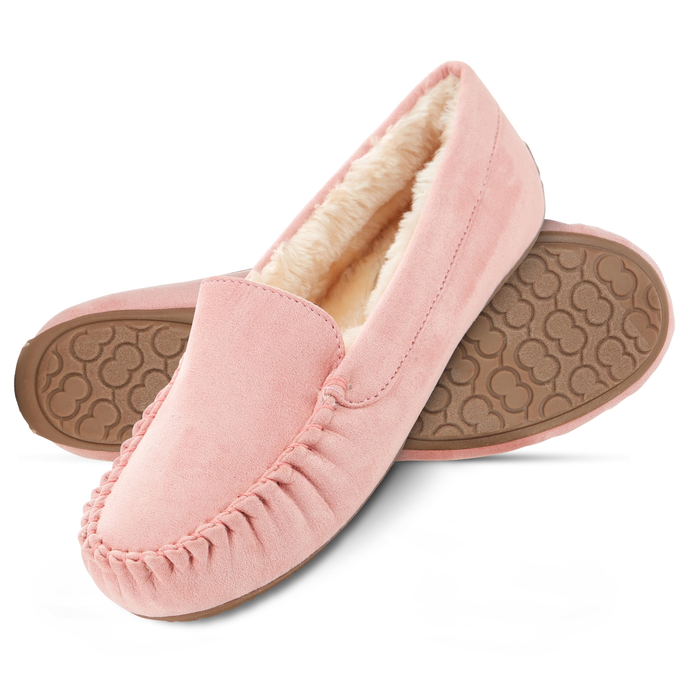 Floopi Women Slippers Moccasins, Soft Faux Fur Lining with Cozy Memory Foam, Ladies House Slippers for Women with Indoor & Outdoor Anti-Skid Sole(9, Pink-323)