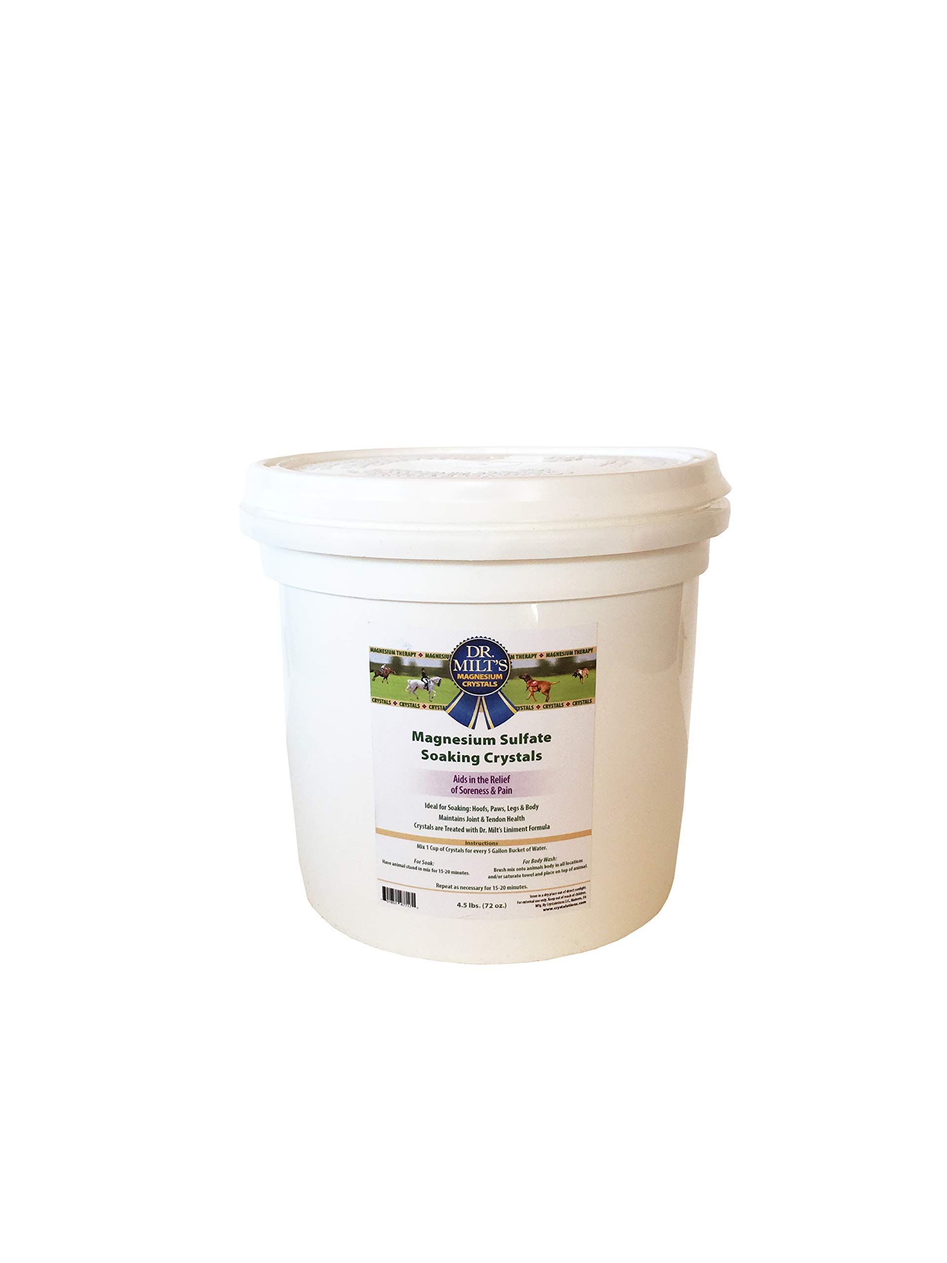 Dr. Milt's Horse Epsom Salt Magnesium Sulfate Crystals Infused with Arnica: hoof and Body soak for Relief and Recovery. 1-4.5lbs Bucket