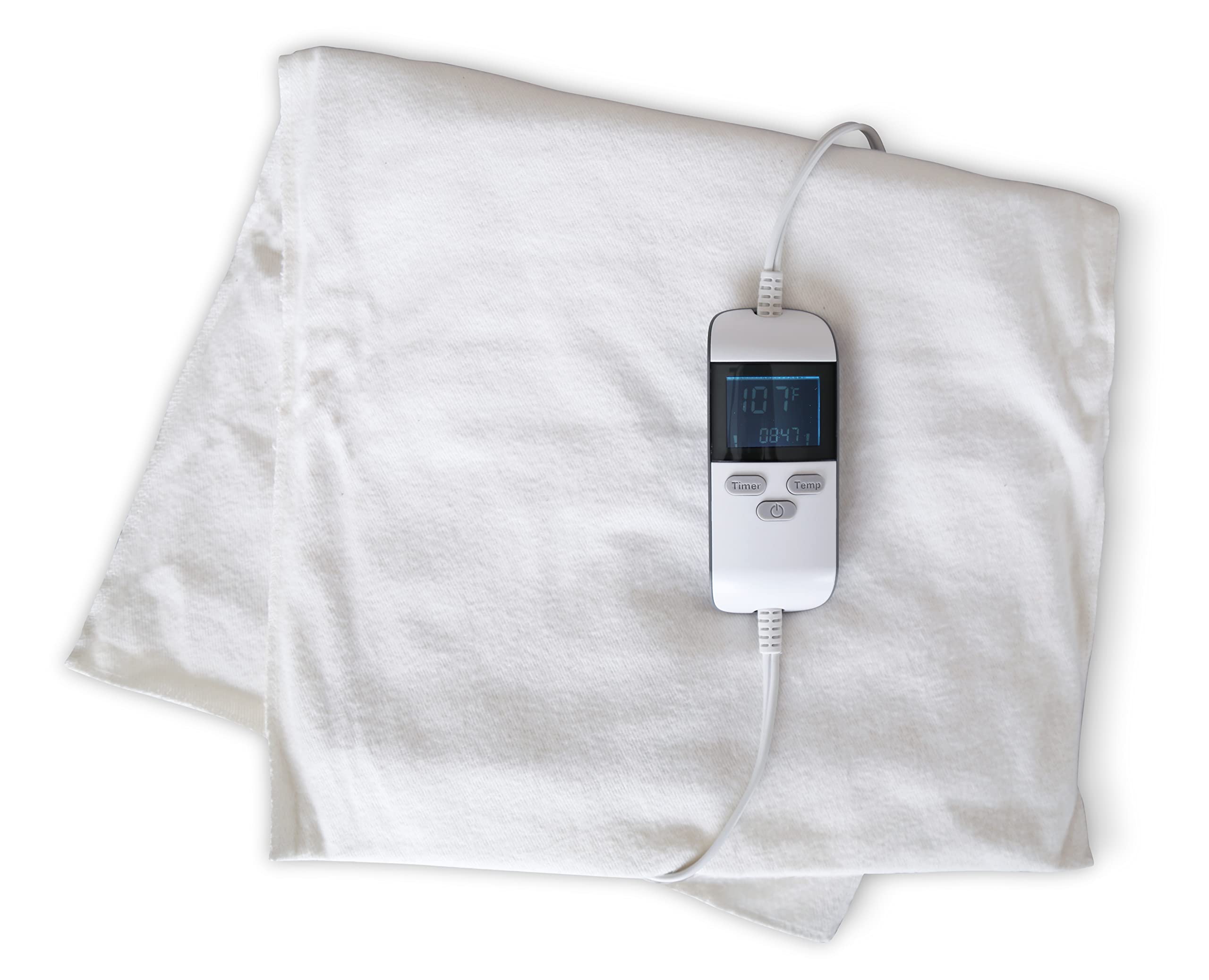 Extra Large Moist Heating Pad with Auto Shut Off for Cramps and Back Pain by ThermoRelief - Extra Hot Medical Grade Digital Electric Pad – King Size (26" x 14") Ivory