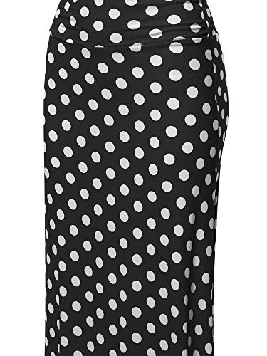 Stylish Fold Over Flare Long Maxi Skirt Black White S