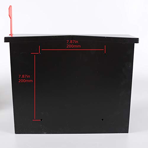 Black Wall Mount Locking Mailbox - Solar House Numbers Light Large Capacity Illuminated at Night - Waterproof Iron Mental Address Numbers Mail Box Outdoor with Keys