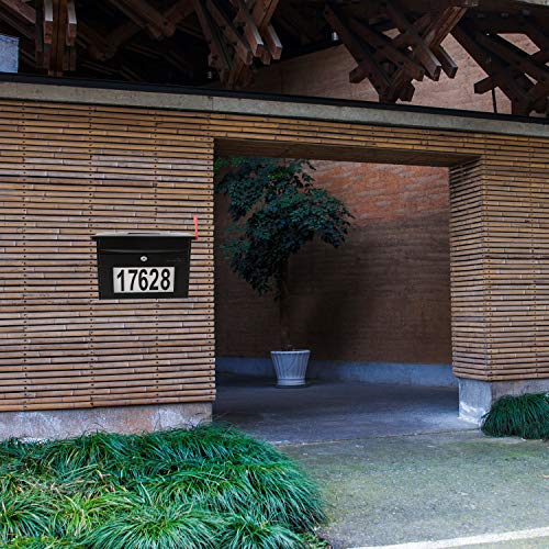 Black Wall Mount Locking Mailbox - Solar House Numbers Light Large Capacity Illuminated at Night - Waterproof Iron Mental Address Numbers Mail Box Outdoor with Keys