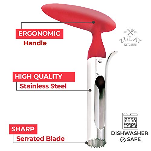 Zulay Premium Apple Corer - Easy to Use Durable Apple Corer Remover for Pears, Bell Peppers, Fuji, Honeycrisp, Gala and Pink Lady Apples - Stainless Steel Best Kitchen Gadgets Cupcake Corer - Red