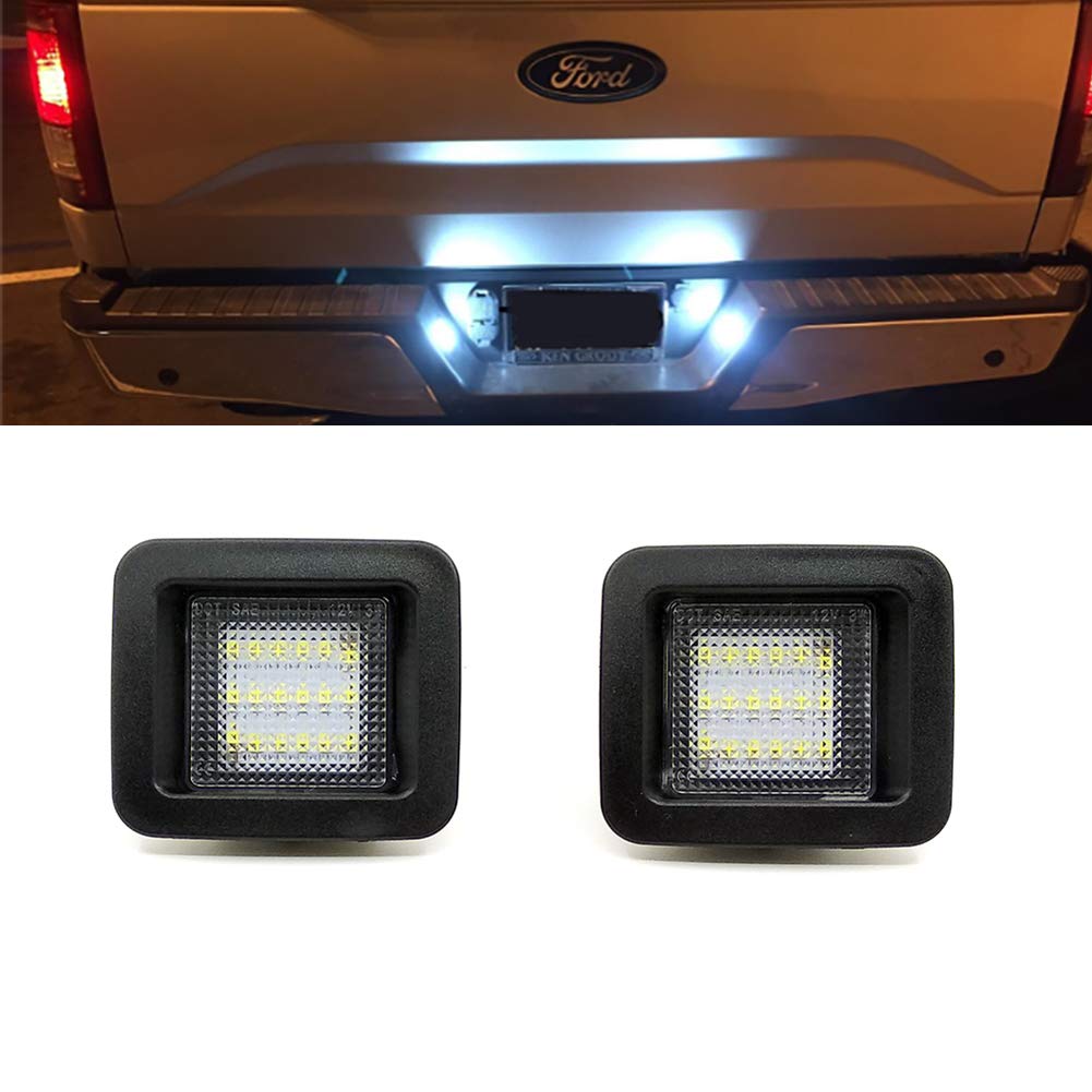 Xinctai 2PCS LED License Plate Light Lamp for 2015 2016 2017 2018 2019 2020 2021 Ford F150, 2017- up Ford Raptor Trucks, Clear Lens, Super White 6000K LED Lights