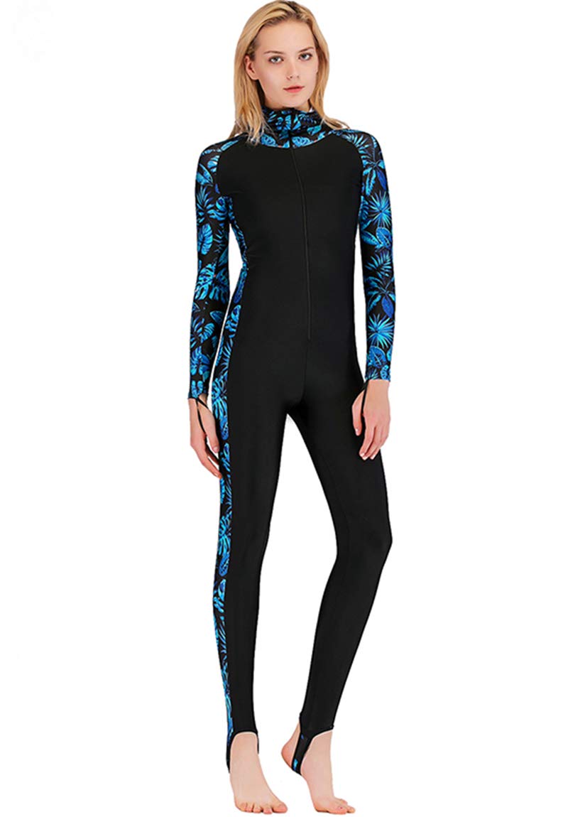 Akaeys Full Body Swim Dive Skin Suit Hooded One Piece Rash Guard for Women Blue