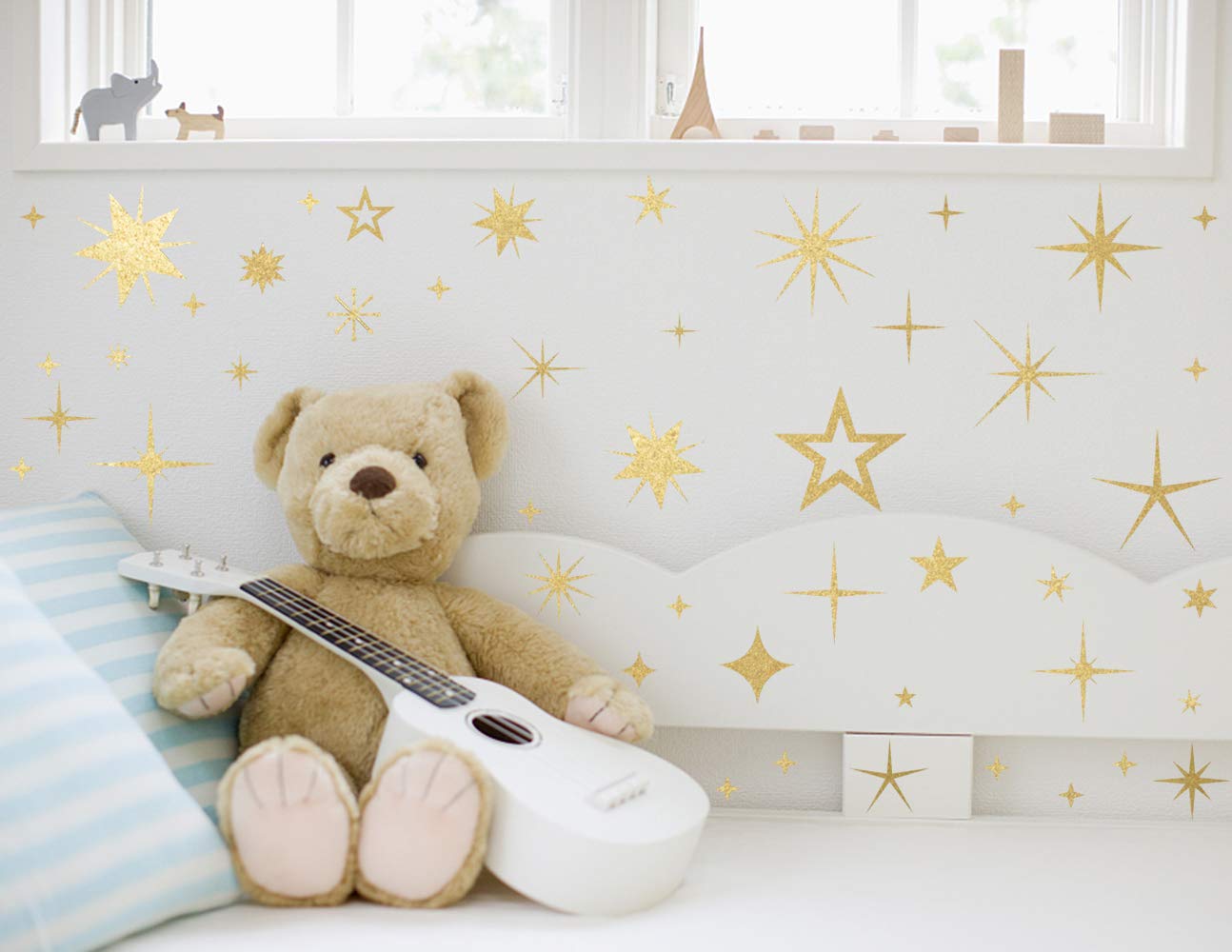Mozamy Creative Sparkle Star Decals (147 Count) - Gold Star Decals for Bedroom, Removable Peel and Stick, Vintage Gold