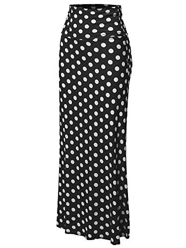 Stylish Fold Over Flare Long Maxi Skirt Black White S