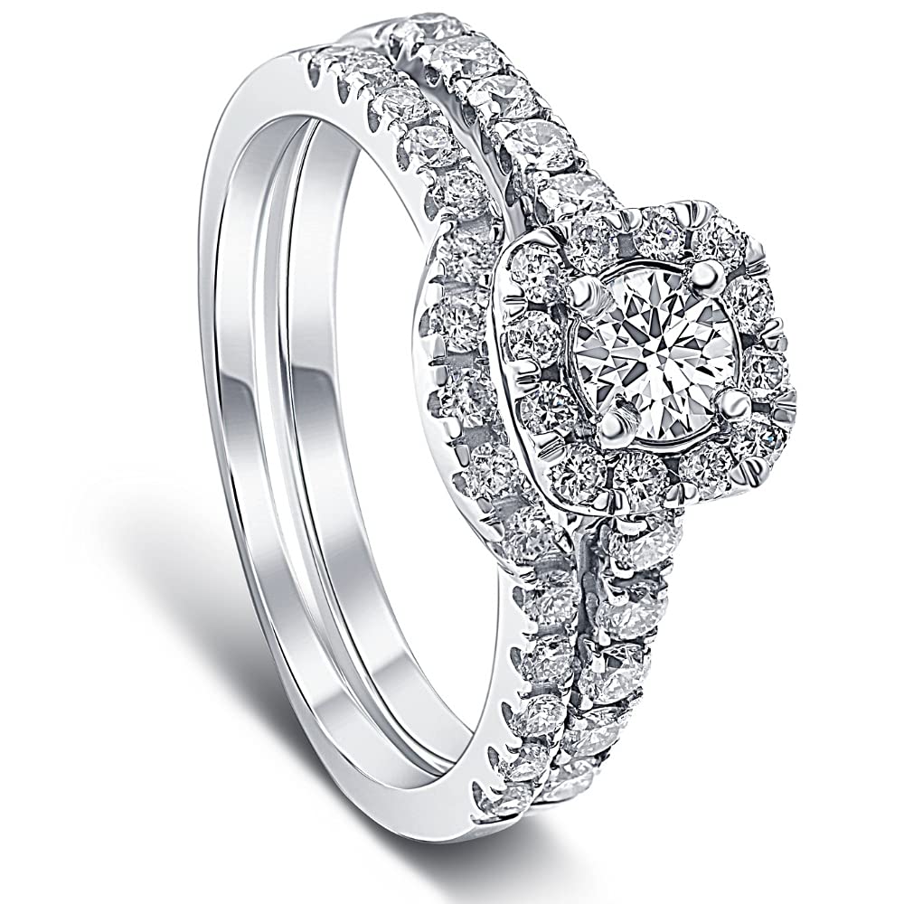 1 1/4Ct Cushion Halo Diamond Engagement Matching Wedding Ring Set 14K White Gold - Size 6.5