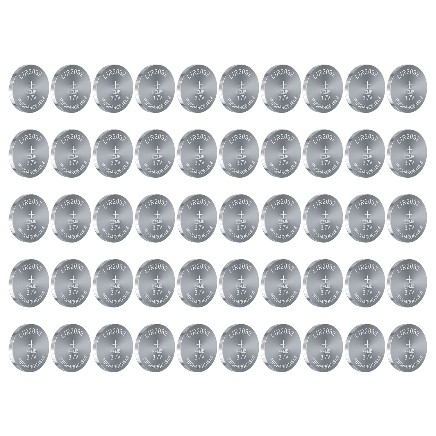 EEMB 50PACK LIR2032 Rechargeable Battery 3.7V Lithium-ion Coin Button Cell Batteries 45mAh for Car Remote Key Fob Watch