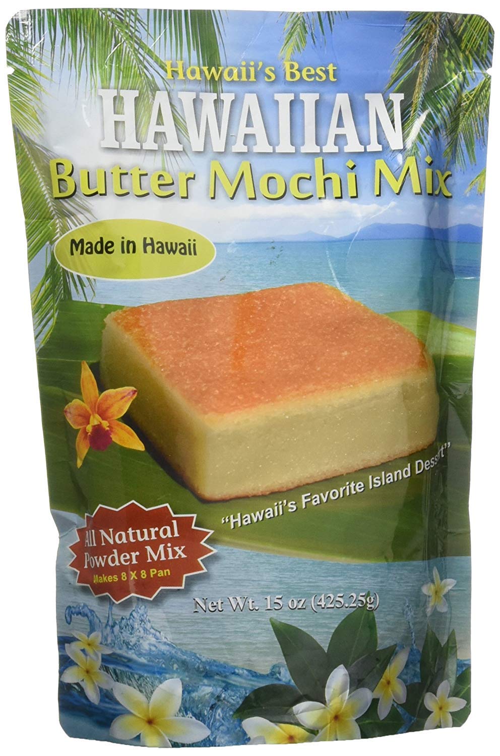 Hawaii's Best Butter Mochi Two Pack (15 oz each) - Easy to Make Traditional Hawaiian Style Butter Mochi Cake Mix - Gluten Free Dessert Mix - Two Pack Mochi Mix