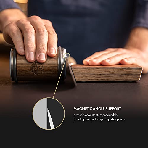 HORL 2 Walnut Rolling Knife Sharpener Engineered in Germany for Straight Edge with Industry Diamonds for Steel of any hardness and Magnetic Angle Technology with 15 & 20 Degrees
