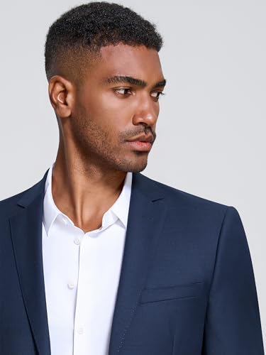 CHAMA Men's 100% Wool 2 Piece Suit Set, Classic Fit Two Button Suit Jacket Blazer & Pants Set Suit - Many Colors Navy…