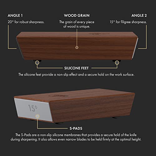 HORL 2 Walnut Rolling Knife Sharpener Engineered in Germany for Straight Edge with Industry Diamonds for Steel of any hardness and Magnetic Angle Technology with 15 & 20 Degrees