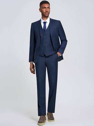 CHAMA Men's 100% Wool 2 Piece Suit Set, Classic Fit Two Button Suit Jacket Blazer & Pants Set Suit - Many Colors Navy…