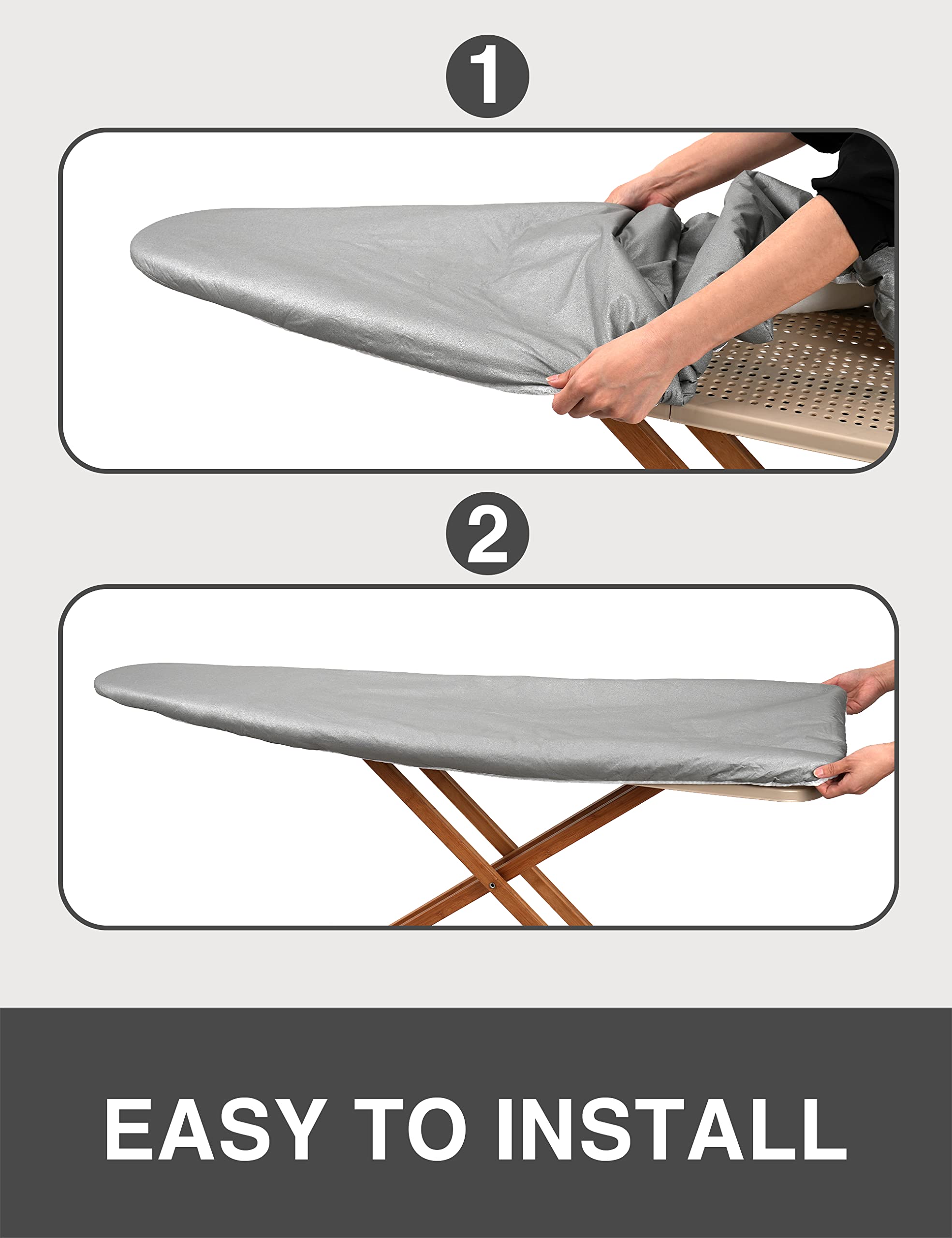 SUNKLOOF Extra Thick Ironing Board Cover and Pad, Resist Scorching and Staining, 15x54 Reflective Silicone Iron Board Cover With Padding, Elastic Edges, 4 Fasteners, Large Protective Scorch Mesh Cloth