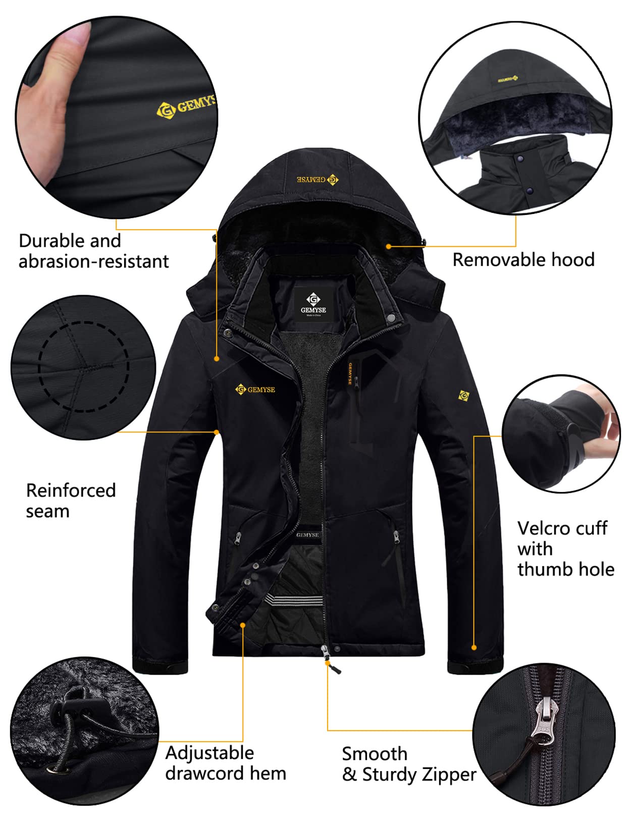 GEMYSE Women's Mountain Waterproof Ski Snow Jacket Rain Winter Jacket Coat Hooded Windproof Parka(Black,Large)