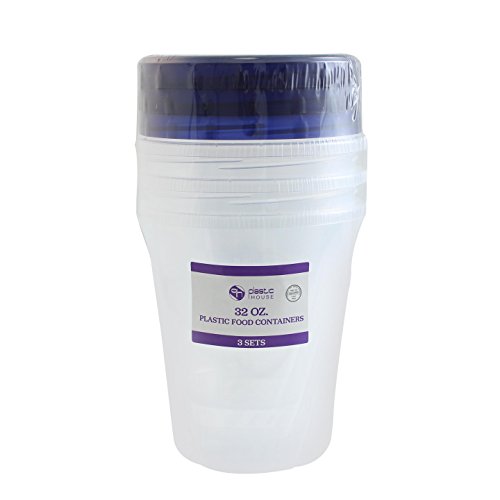 PH Clear Plastic Food And Storage Containers 32 oz With Screw-On Lids 3 Pack