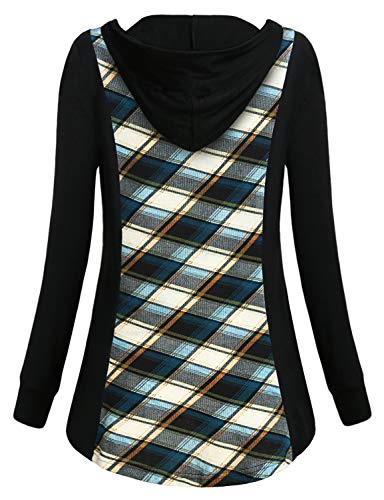 MOQIVGI Womens Plaid Hoodie Vneck Long Sleeve Sweatshirt Pullovers Modest Hipster Pretty Checkered Leisure Tunic Tops Soft Surroundings Clothing Blue Large