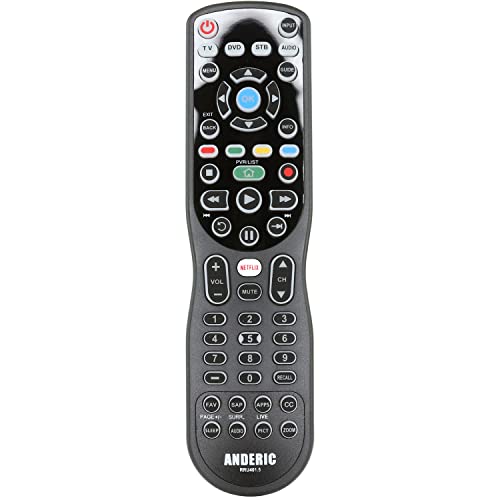 4-in-1, 4-Device IR Universal Remote Control with Macro, Learning, Backlit, Netflix Apps Keys for All TVs, Streaming Players, BluRay Player, Audio, Cable, Roku, Apple TV and More - Anderic RRU401