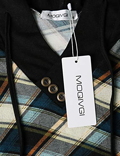 MOQIVGI Womens Plaid Hoodie Vneck Long Sleeve Sweatshirt Pullovers Modest Hipster Pretty Checkered Leisure Tunic Tops Soft Surroundings Clothing Blue Large