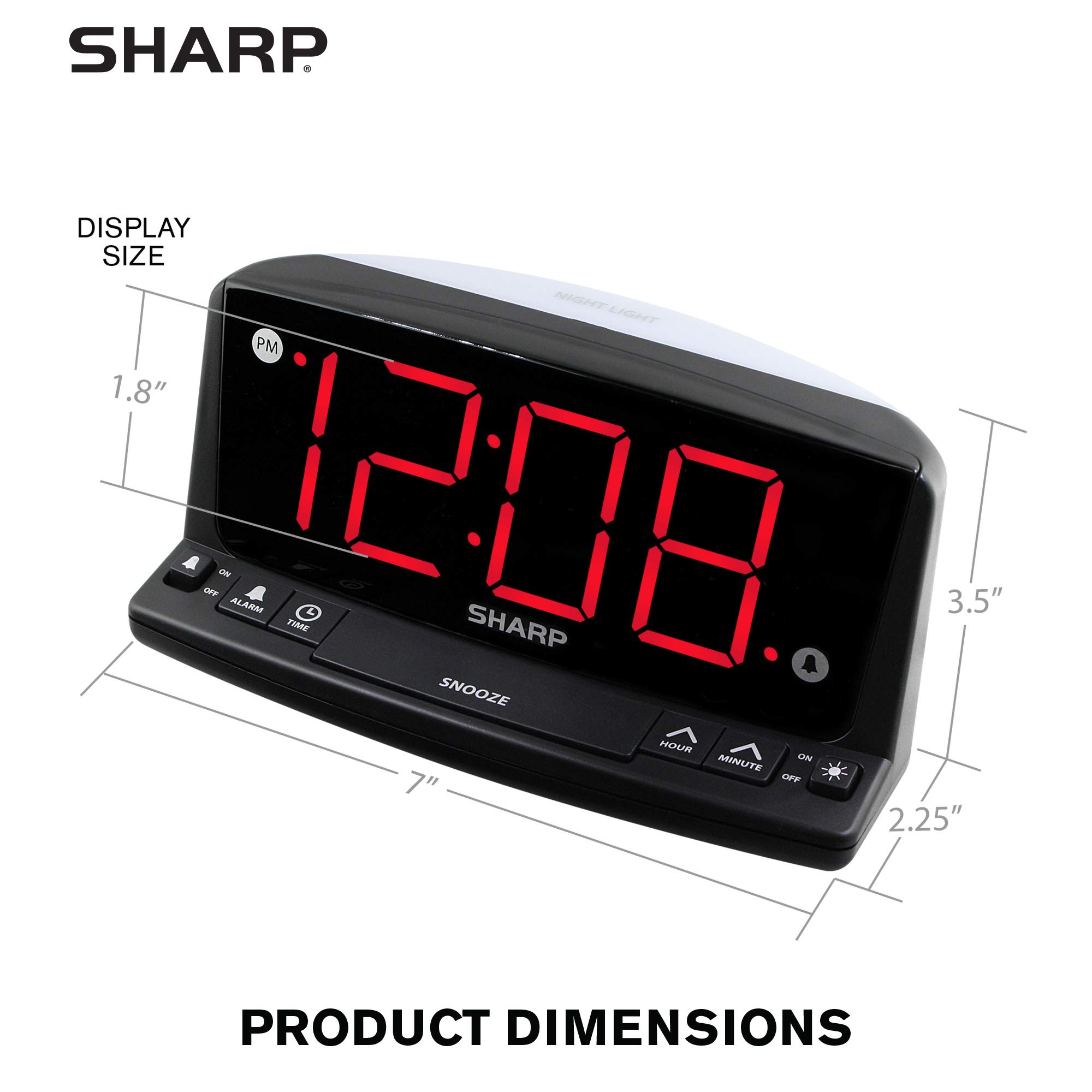 SHARP LED Digital Alarm Clock β Simple Operation - Easy to See Large Numbers, Built in Night Light, Loud Beep Alarm with Snooze, Bright Big Red Digit Display