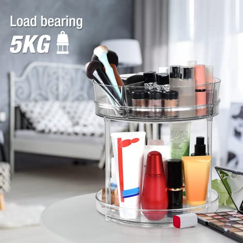 aceyoon 2 Tier Lazy Susan Spice Rack with 4 Removable Bins,9.25'' Clear Turntable Storage Organizer 360° Rotating Acrylic Cabinet Organizer for Kitchen Pantry Bathroom Makeup Organizing Container