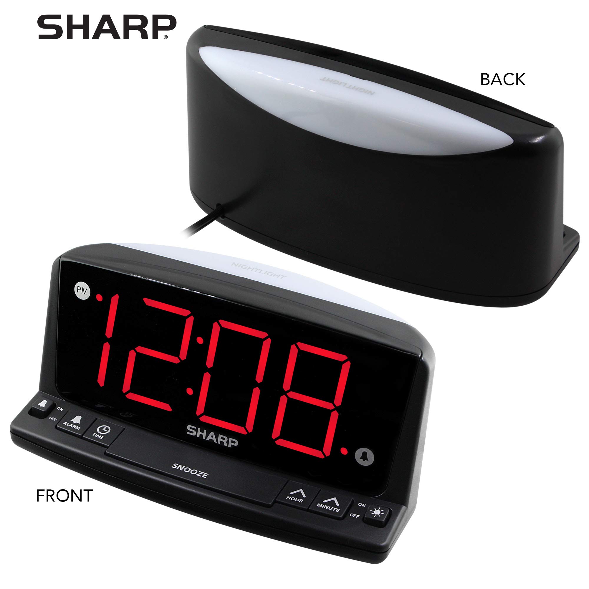 SHARP LED Digital Alarm Clock β Simple Operation - Easy to See Large Numbers, Built in Night Light, Loud Beep Alarm with Snooze, Bright Big Red Digit Display