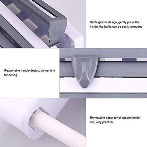 4-in-1 Wall-Mount Paper Towel Holder,Plastic Wrap Foil Dispenser,Wall-Mount Sauce Bottle Storage,Bathroom Organizer Storage,Shelf Adhesive Wall Mount,Rack Paper Towel Holder (Gray)