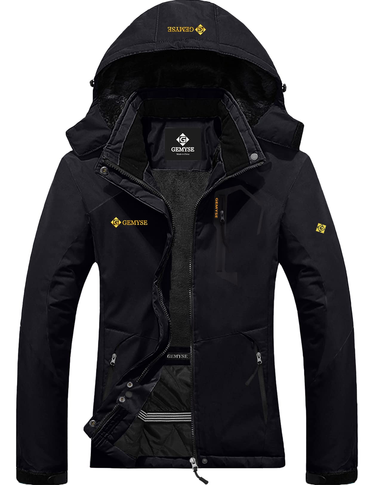 GEMYSE Women's Mountain Waterproof Ski Snow Jacket Rain Winter Jacket Coat Hooded Windproof Parka(Black,Large)