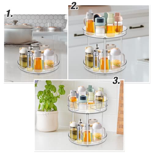 aceyoon 2 Tier Lazy Susan Spice Rack with 4 Removable Bins,9.25'' Clear Turntable Storage Organizer 360° Rotating Acrylic Cabinet Organizer for Kitchen Pantry Bathroom Makeup Organizing Container
