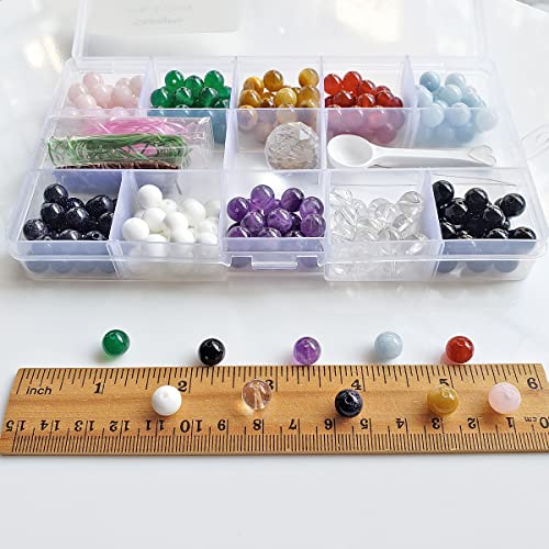 Chengmu 8mm Stone Beads Kit for Jewelry Making 230pcs Natural Gemstone Amethyst Agate Onyx Crystal Tiger Eye Round Loose Beads Set for Bracelet Necklace Color 1
