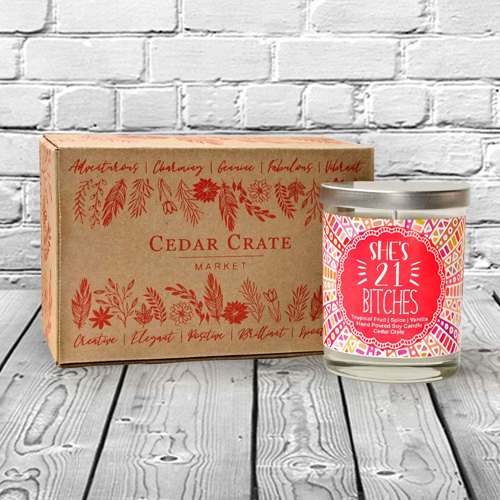She's 21 | Tropical Fruit, Spice, Vanilla | Luxury Scented Soy Candles | 10 Oz. Jar Candle | Made in The USA | Decorative Aromatherapy | 21st Birthday Gifts for Her | 21st Birthday Gift Ideas