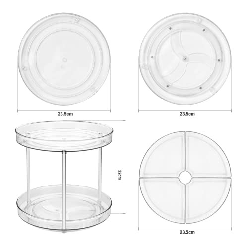 aceyoon 2 Tier Lazy Susan Spice Rack with 4 Removable Bins,9.25'' Clear Turntable Storage Organizer 360° Rotating Acrylic Cabinet Organizer for Kitchen Pantry Bathroom Makeup Organizing Container