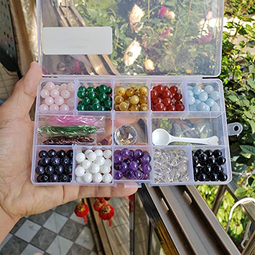 Chengmu 8mm Stone Beads Kit for Jewelry Making 230pcs Natural Gemstone Amethyst Agate Onyx Crystal Tiger Eye Round Loose Beads Set for Bracelet Necklace Color 1