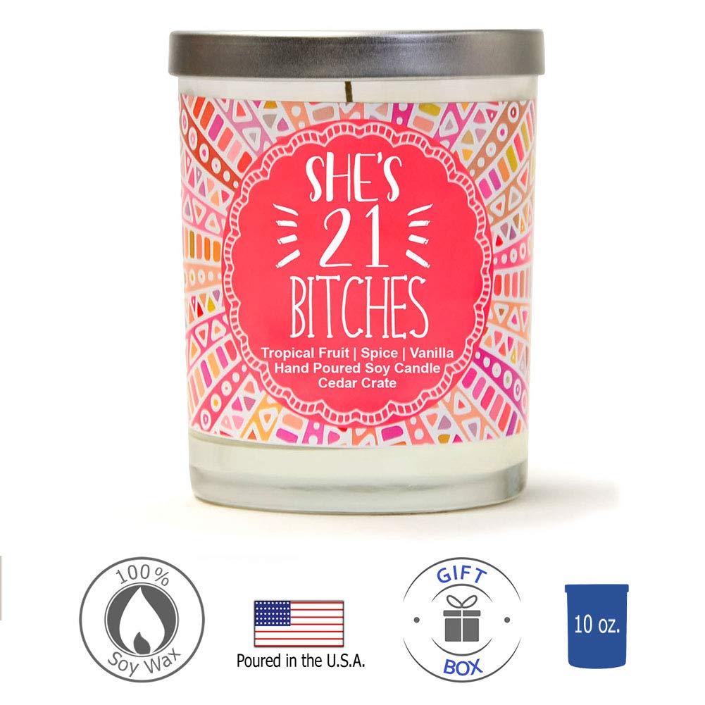 She's 21 | Tropical Fruit, Spice, Vanilla | Luxury Scented Soy Candles | 10 Oz. Jar Candle | Made in The USA | Decorative Aromatherapy | 21st Birthday Gifts for Her | 21st Birthday Gift Ideas