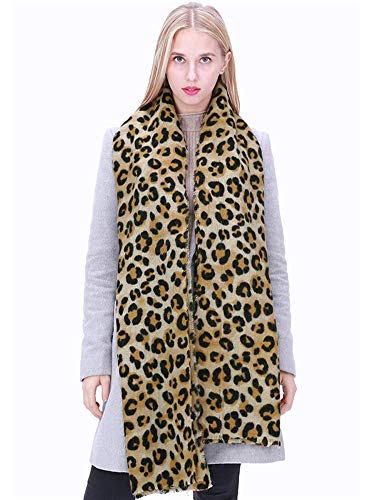 GERINLY Cashmere Leopard Blanket Scarf for Women Animal Print Pashmina Scarves and Wraps Soft Warm Shawl for Travel (Light Brown)