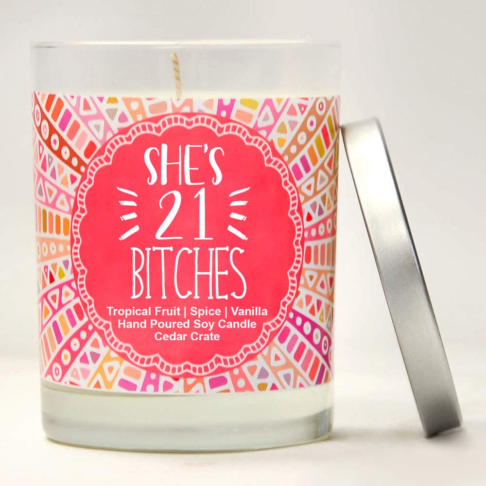 She's 21 | Tropical Fruit, Spice, Vanilla | Luxury Scented Soy Candles | 10 Oz. Jar Candle | Made in The USA | Decorative Aromatherapy | 21st Birthday Gifts for Her | 21st Birthday Gift Ideas
