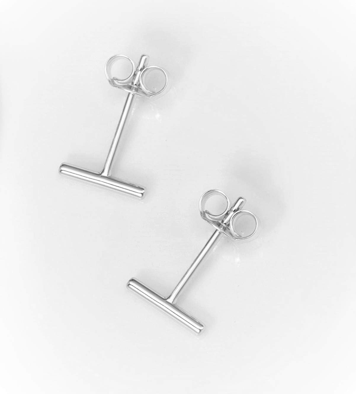 Minimalist 14k Gold Tiny Stud Bar Earrings Polished Solid Gold Bar Line Stick Studs (white-gold)