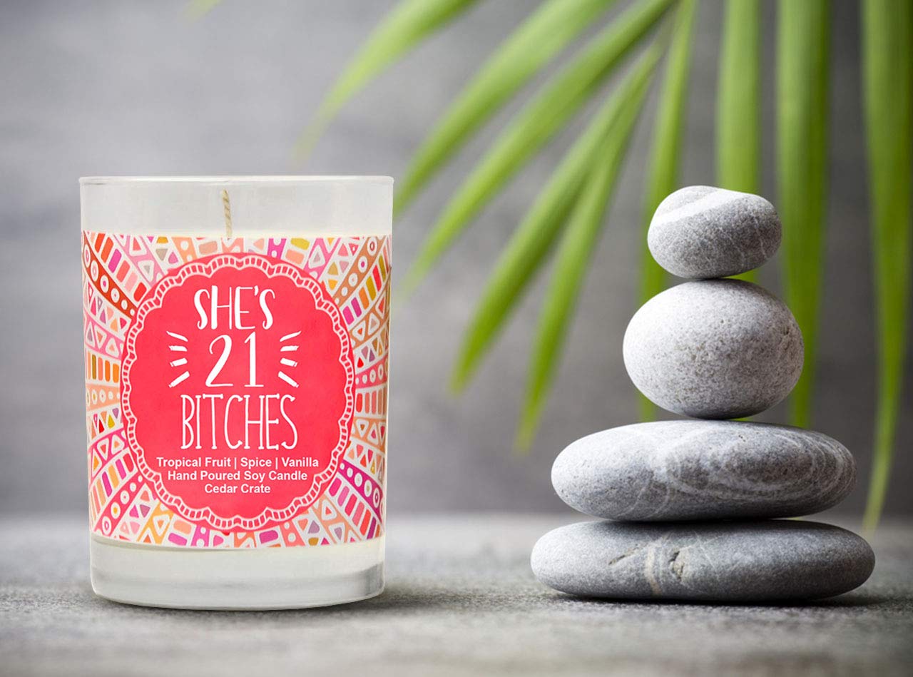 She's 21 | Tropical Fruit, Spice, Vanilla | Luxury Scented Soy Candles | 10 Oz. Jar Candle | Made in The USA | Decorative Aromatherapy | 21st Birthday Gifts for Her | 21st Birthday Gift Ideas