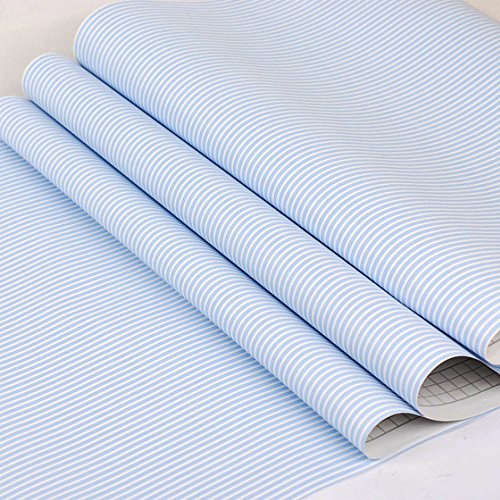 Yifely Blue White Stripes Shelf Liner Drawer Units Decor Sticker Self-Adhesive Furnitures Decor Paper 17.7 Inch by 9.8 Feet