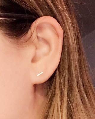 Minimalist 14k Gold Tiny Stud Bar Earrings Polished Solid Gold Bar Line Stick Studs (white-gold)