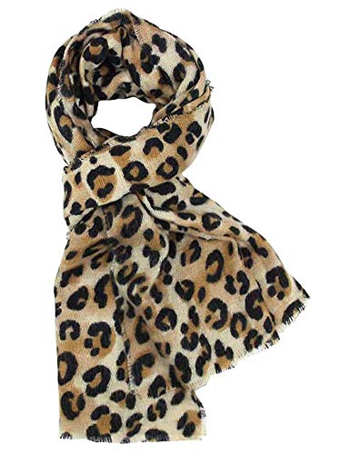 GERINLY Cashmere Leopard Blanket Scarf for Women Animal Print Pashmina Scarves and Wraps Soft Warm Shawl for Travel (Light Brown)