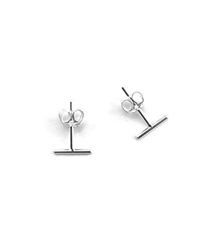 Minimalist 14k Gold Tiny Stud Bar Earrings Polished Solid Gold Bar Line Stick Studs (white-gold)