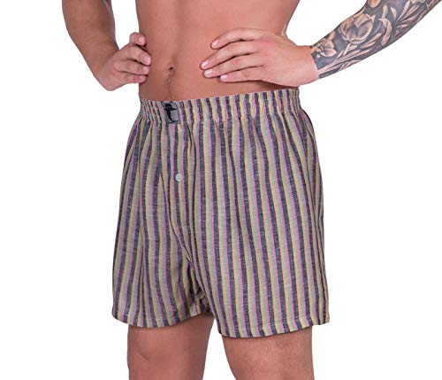 LUFT Mens Soft Striped Printed Comfortable Seamless Linen Fabric Breathable Lightweight Material Elastic Waistband Boys Men Stylish Colorful Underpants Underwear Boxer Shorts, Multicolor Stripe XL