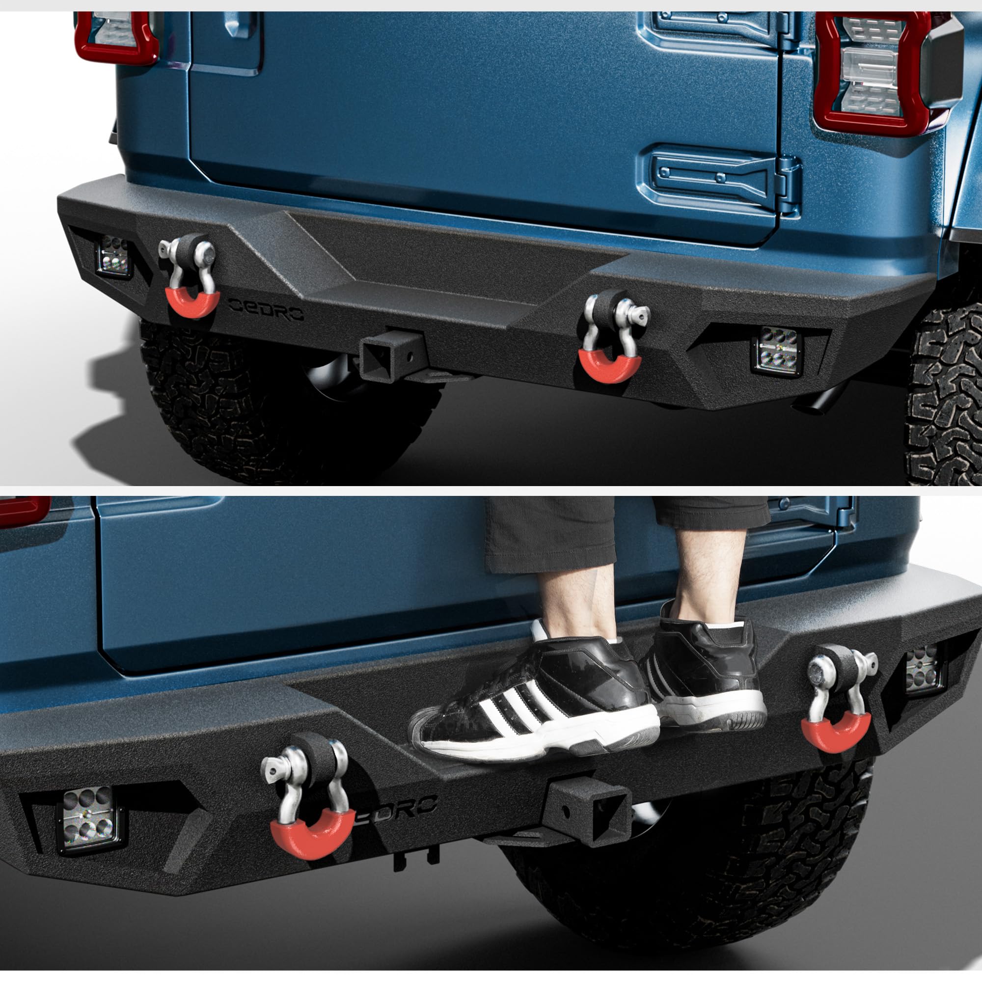 OEDRO Rear Bumper Compatible for 2007-2018 Jeep Wrangler JK Unlimited, Rock Crawler Bumper with Hitch Receiver & 2X LED Lights Off Road Textured Black