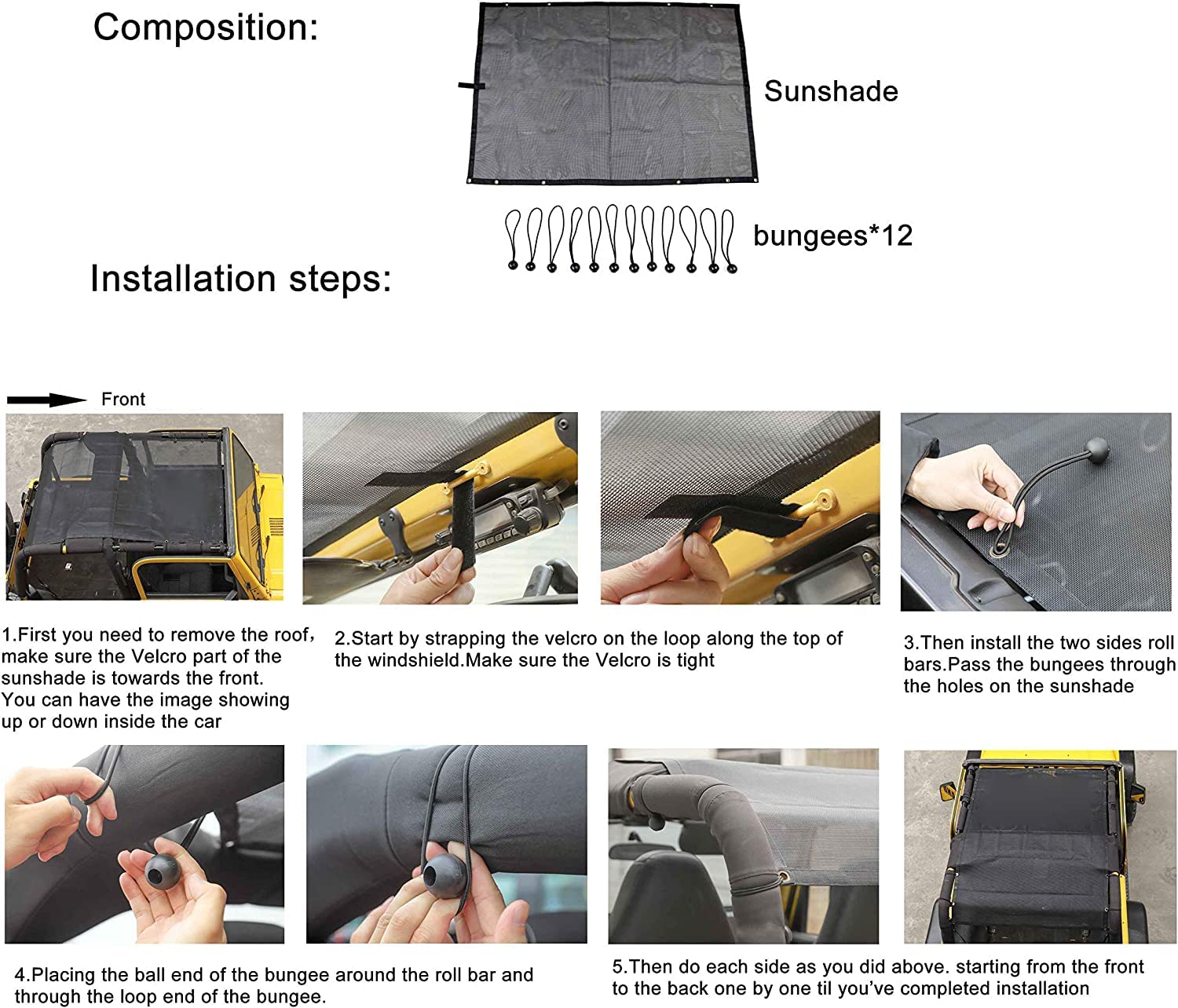 RT-TCZ Sunshade Mesh Bikini Top Cover Provides UV Sun Protection for 1997-2006 Jeep Wrangler TJ & Unlimited (TJ-Black)